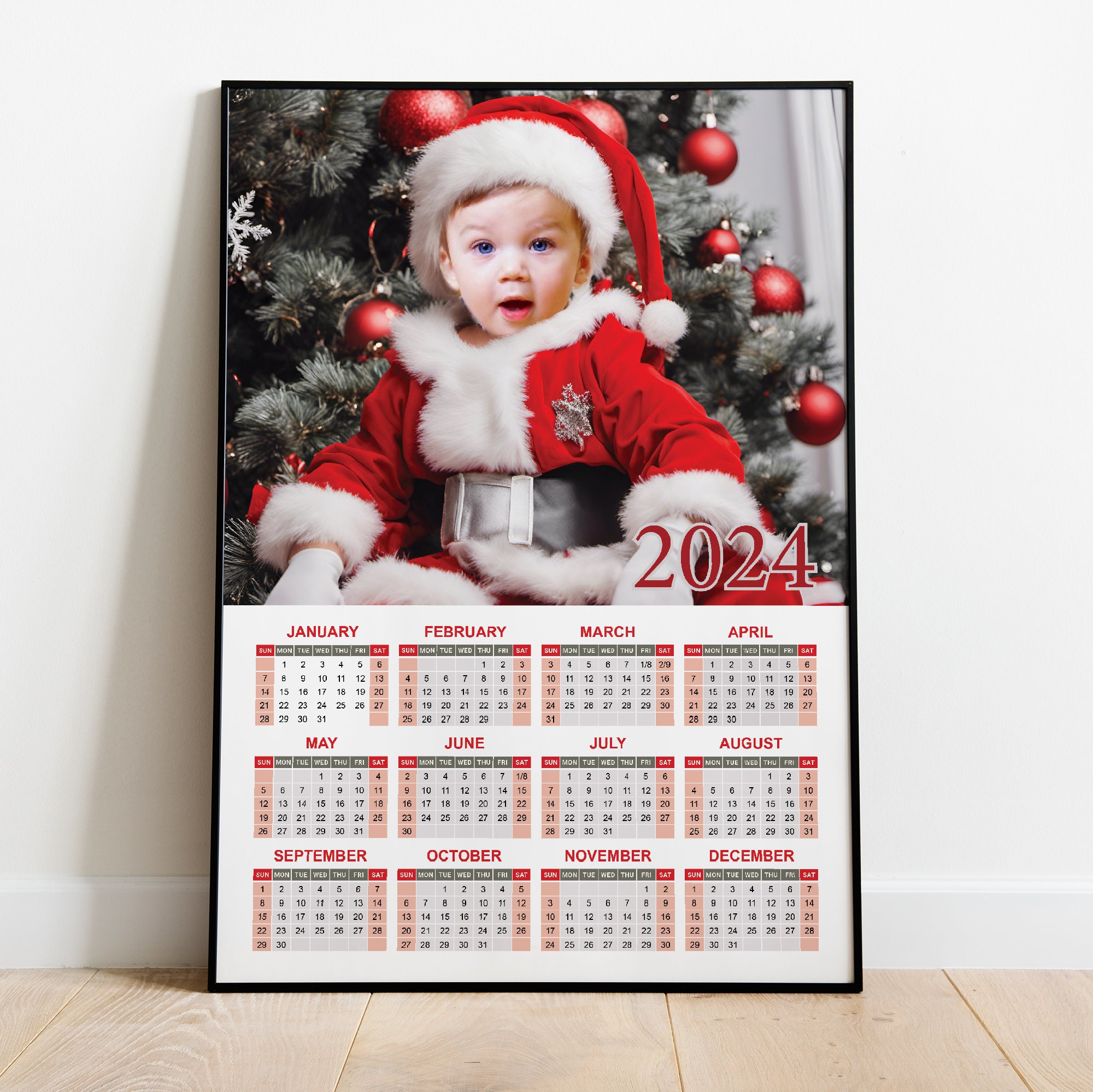 Cute Santa Claus Boy 2024 PNG Calendar Template - Etsy
