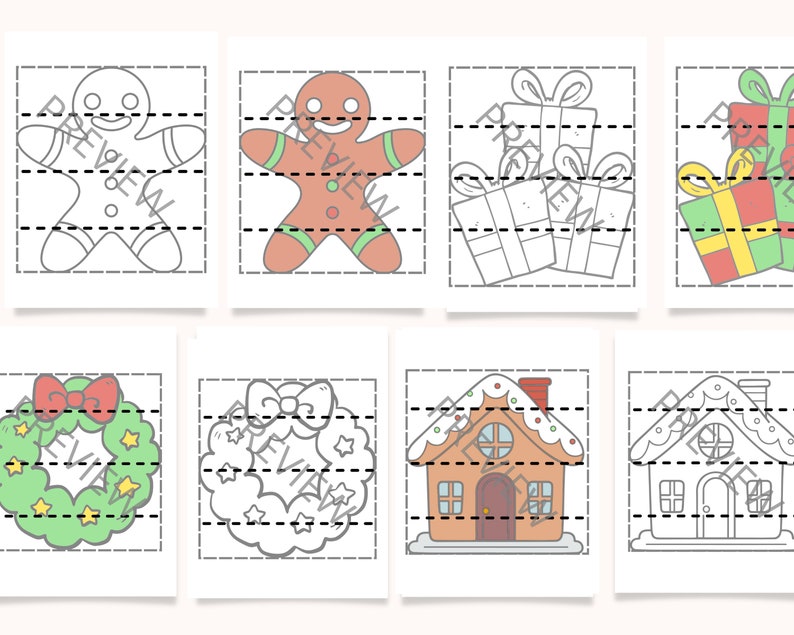 Christmas Theme, Color, Cut, and Glue Together Puzzle, Fine Motor ...