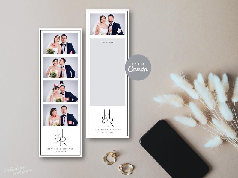 Minimalist Black and White Photo Strip, Photo Booth Wedding Template ...