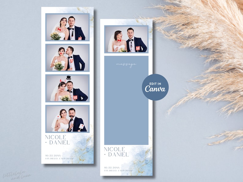 Minimalist Photo Strip Photo Booth Template in Dusty Blue and Gold ...