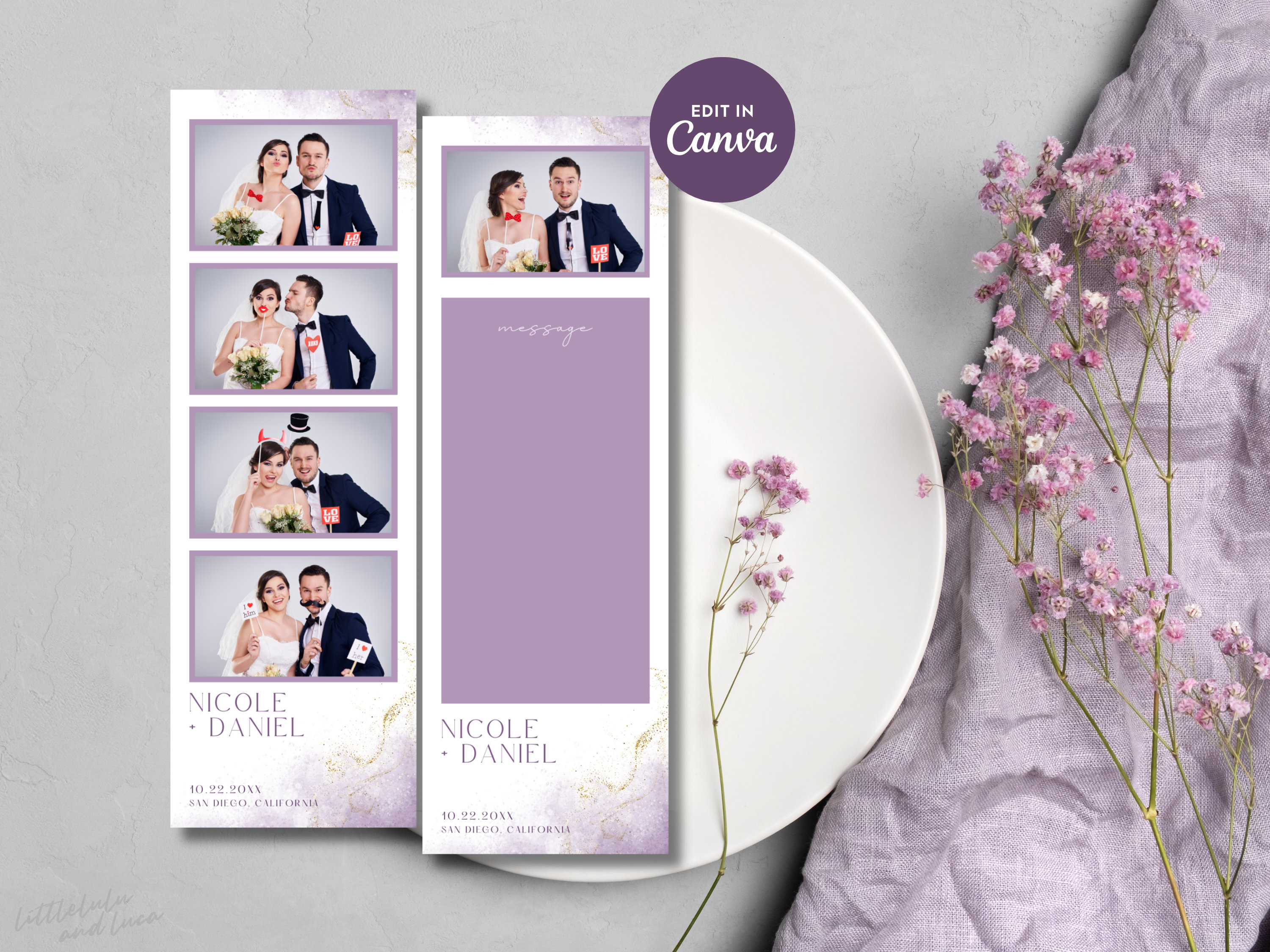 Dusty Purple, Muted Lavender and Gold Watercolor Photo Strip, Photo ...