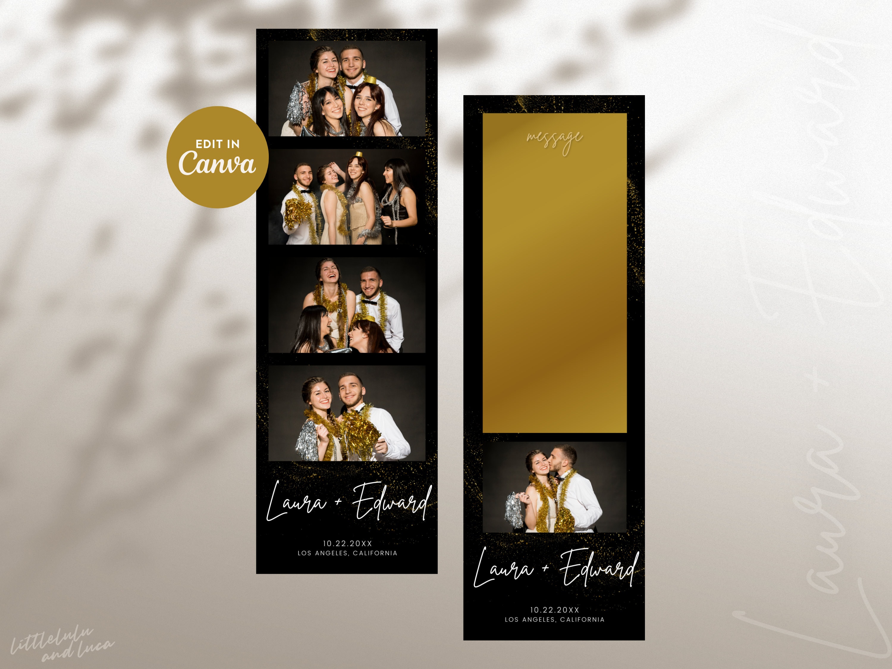 Minimalist Photo Strip Photo Booth Template in Black, White and Gold ...