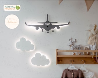 Set of 2 Nursery Wall Lighting , Airplane Light , Airplane and Cloud ...