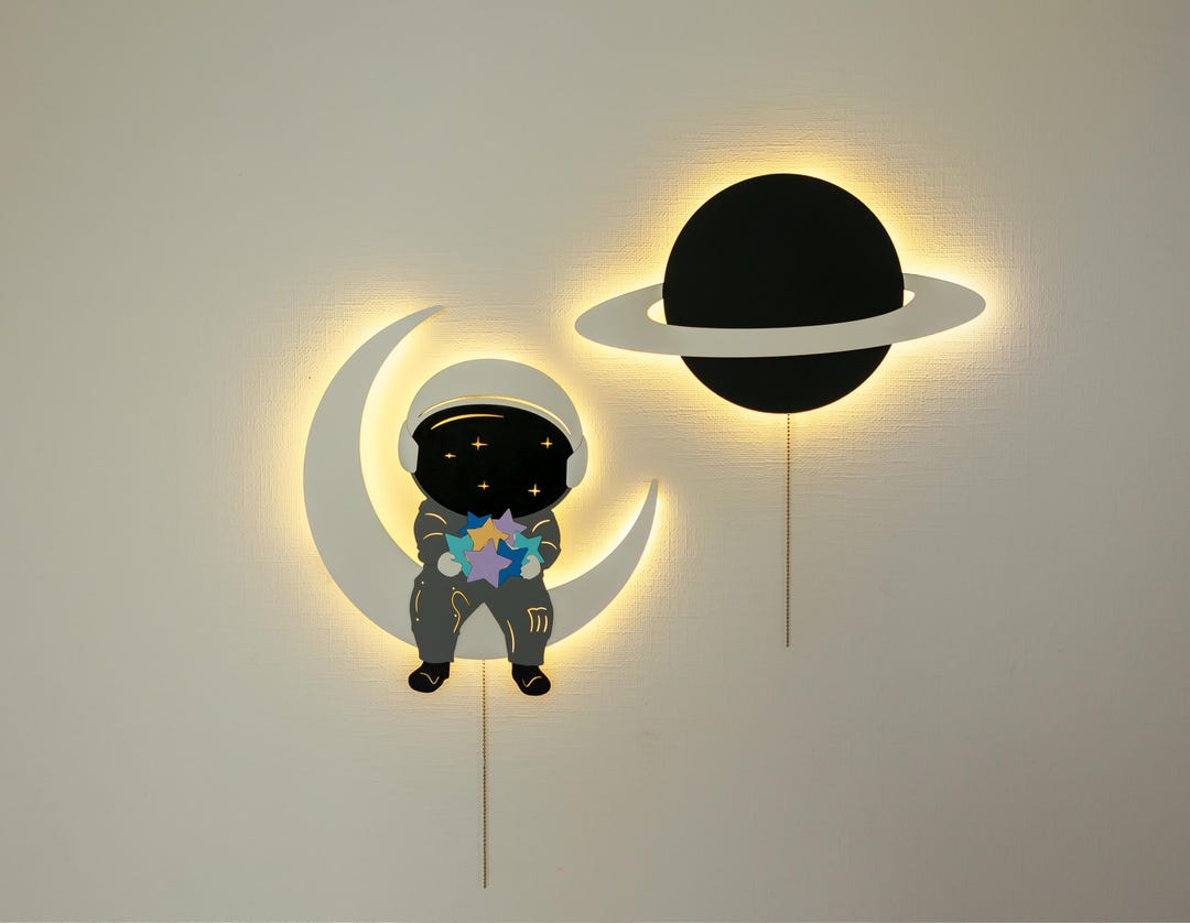Astronaut Night Light Set – Planet Wall Light, Moon Wall Decor, Kids ...