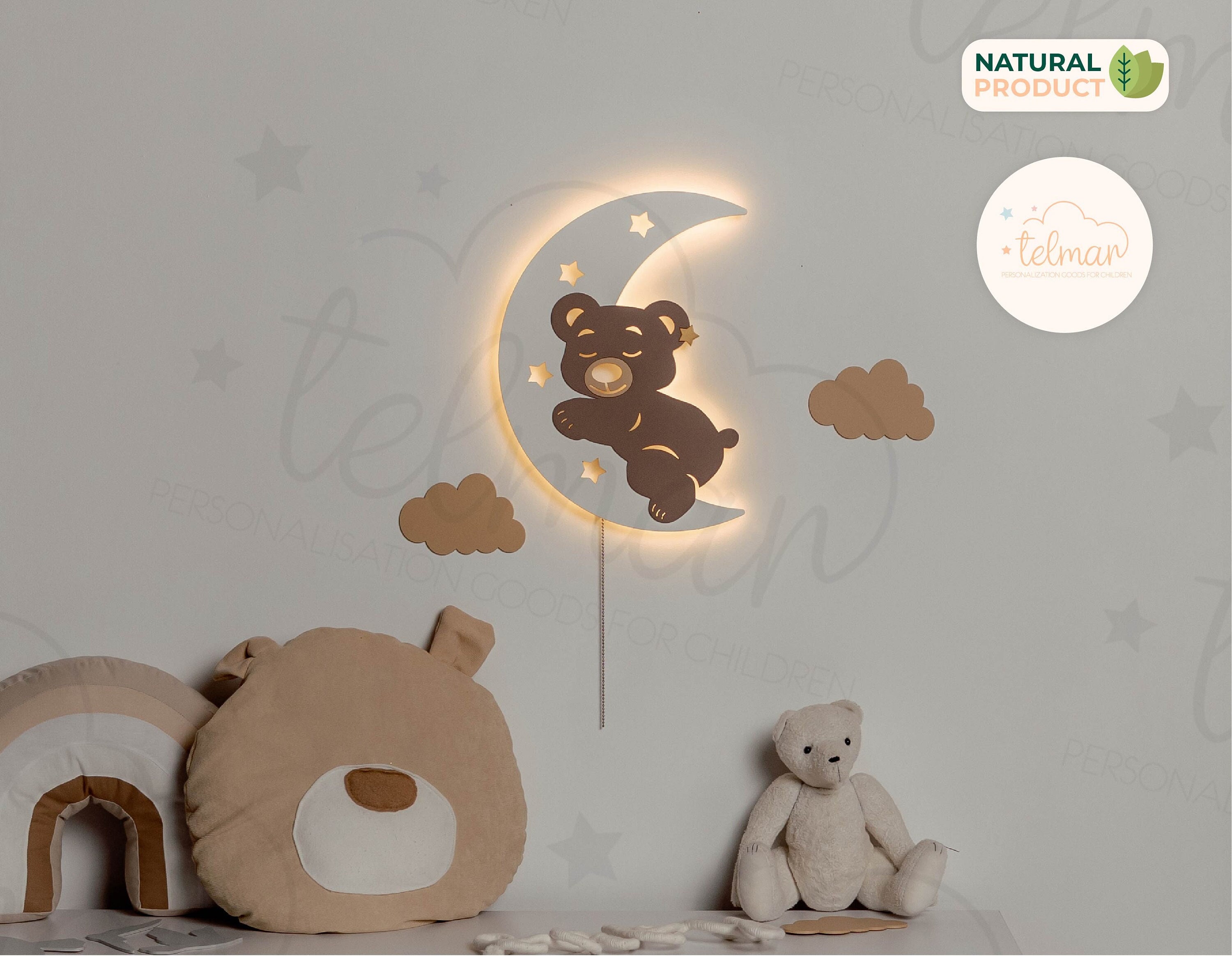 Set of 3 Nursery Wall Lighting, Teddy Light, Bear and Cloud Wall Lamp ...