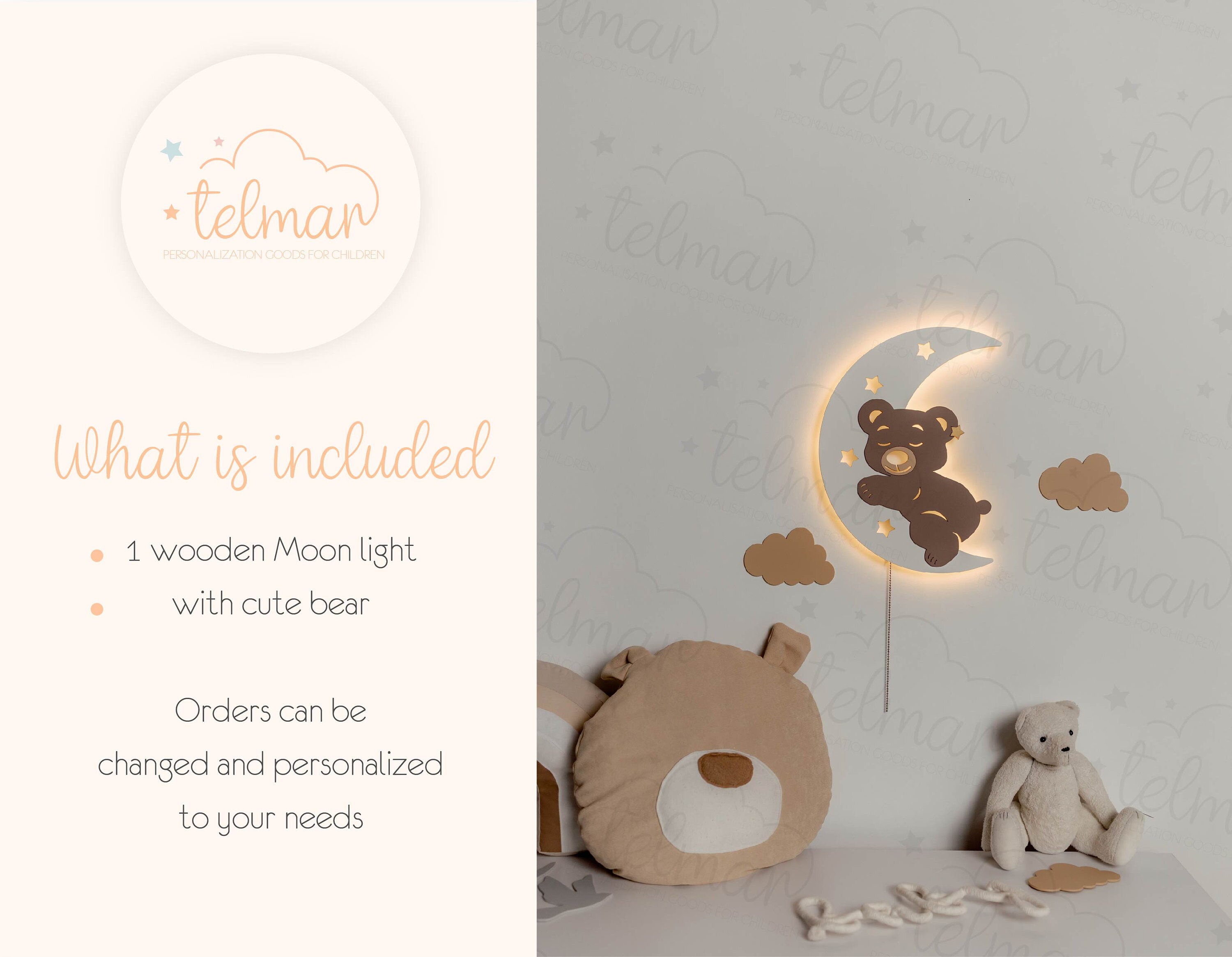 Set of 3 Nursery Wall Lighting, Teddy Light, Bear and Cloud Wall Lamp ...