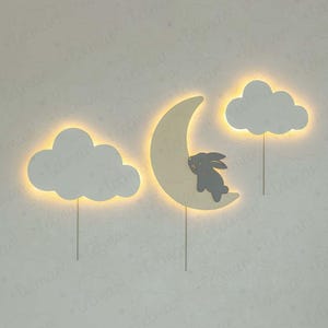 Baby Shower Gift Moon Nursery Wall Light, Baby Girl Gift, Child Cloud ...