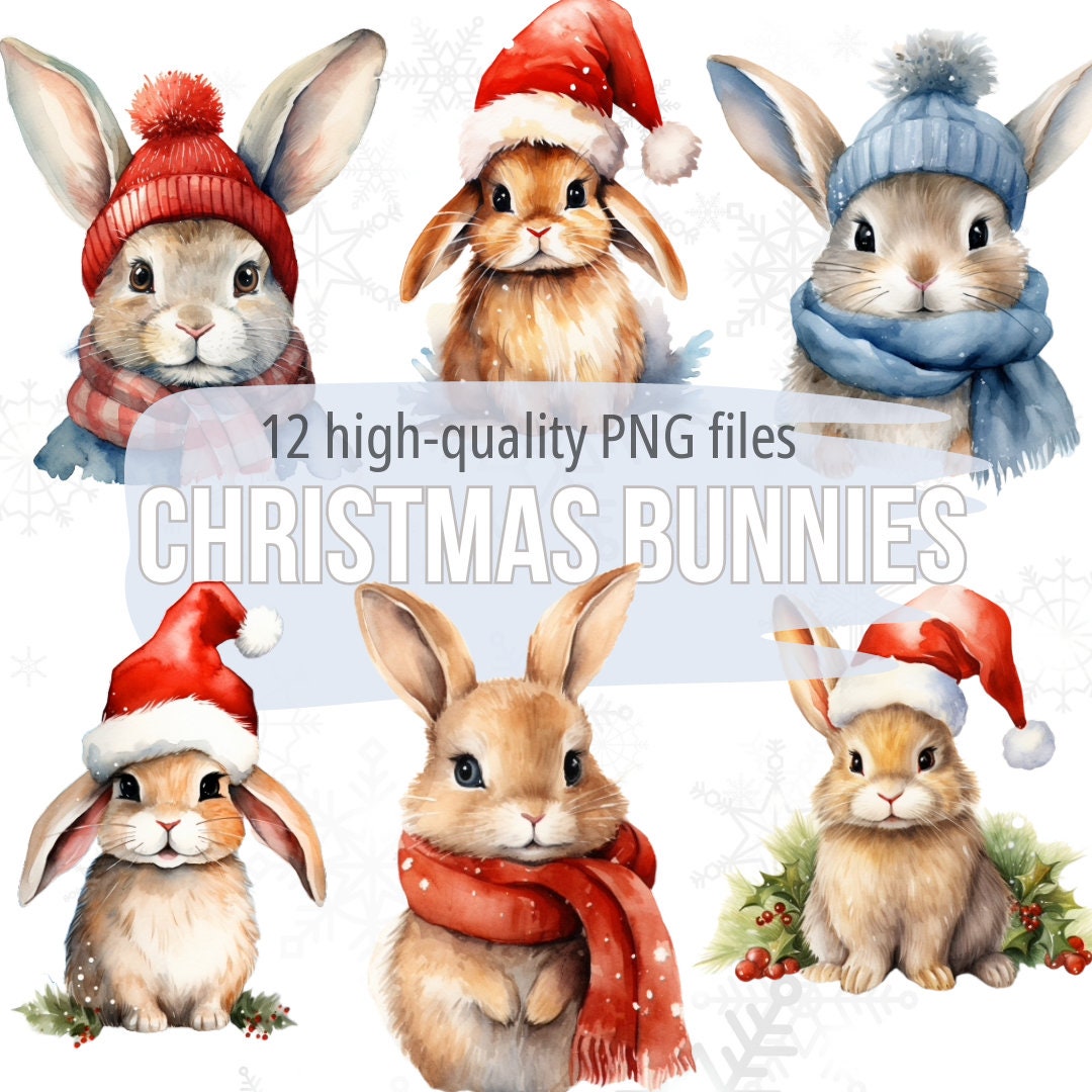 Christmas Bunnies Clipart, Digital Download, Winter Watercolor Bundle ...