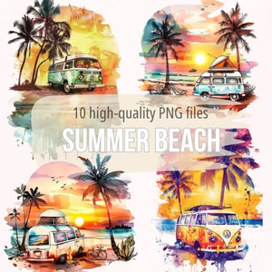 10 Beach Watercolor Clipart, Digital PNG Clipart, Summer Art ...