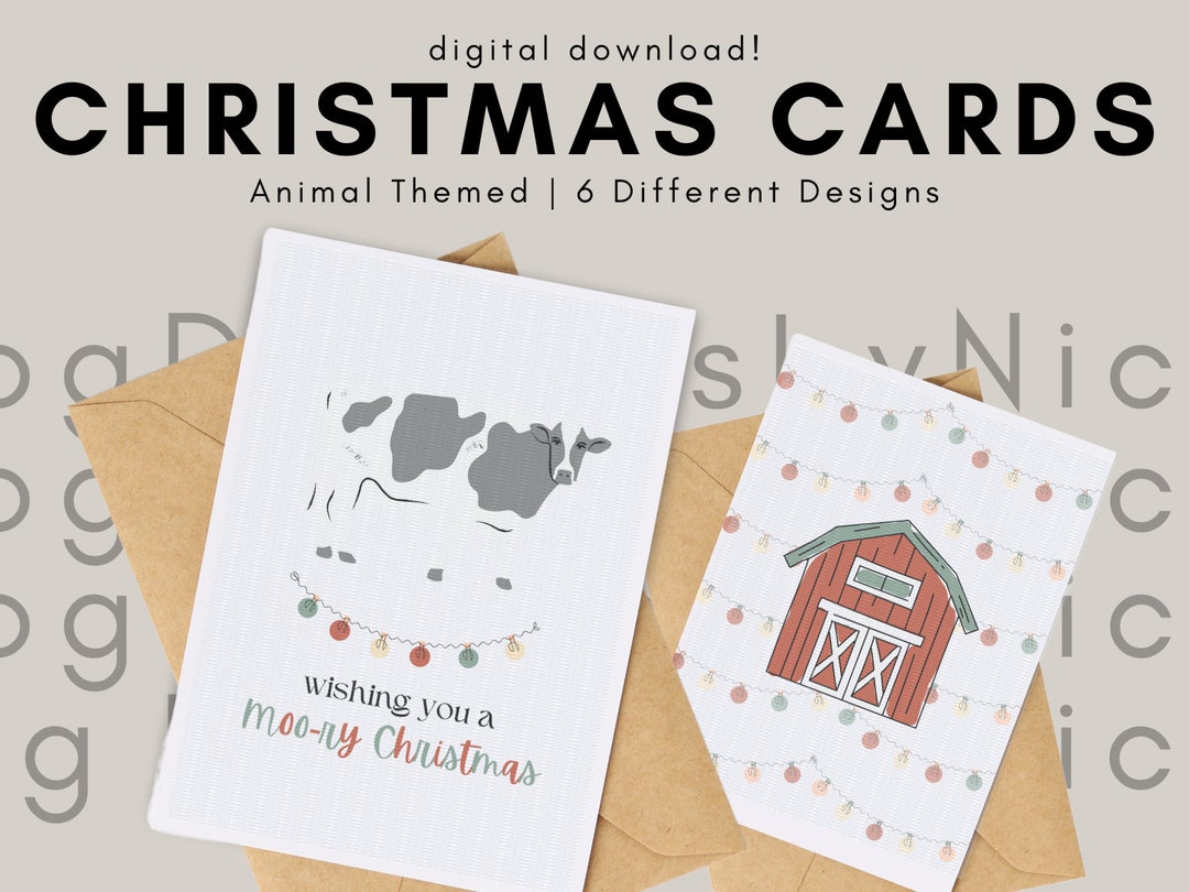 Printable Christmas Cards With Animals - Etsy