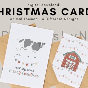 Printable Christmas Cards With Animals - Etsy