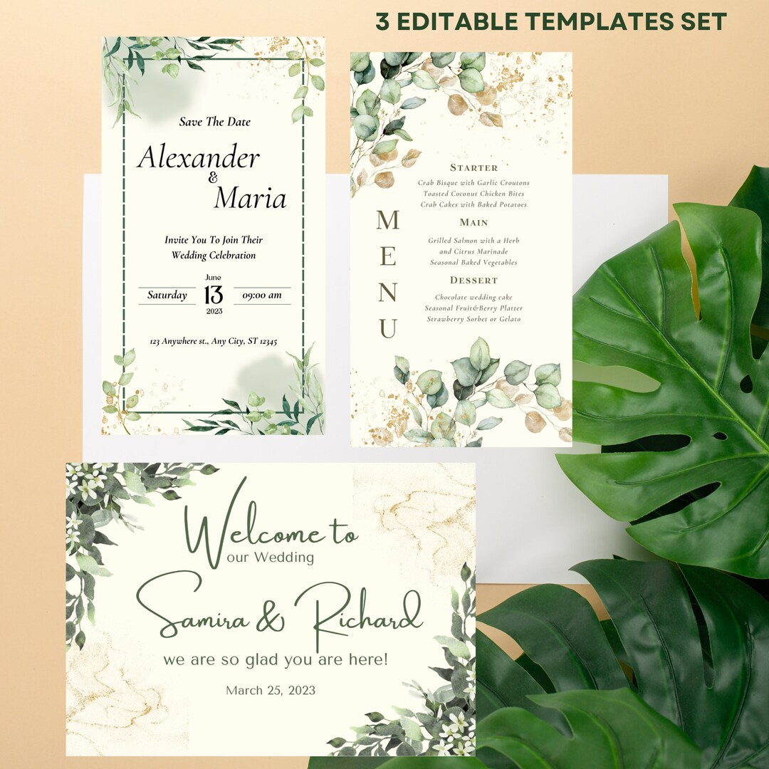 Greenery WEDDING INVITATION SET Template Download, Eucalyptus Wedding ...