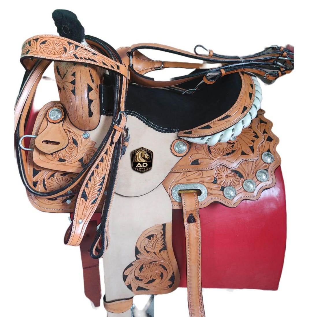 Leather Western Barrel Horse Saddle Set Trail Pleasure Premium Leather ...