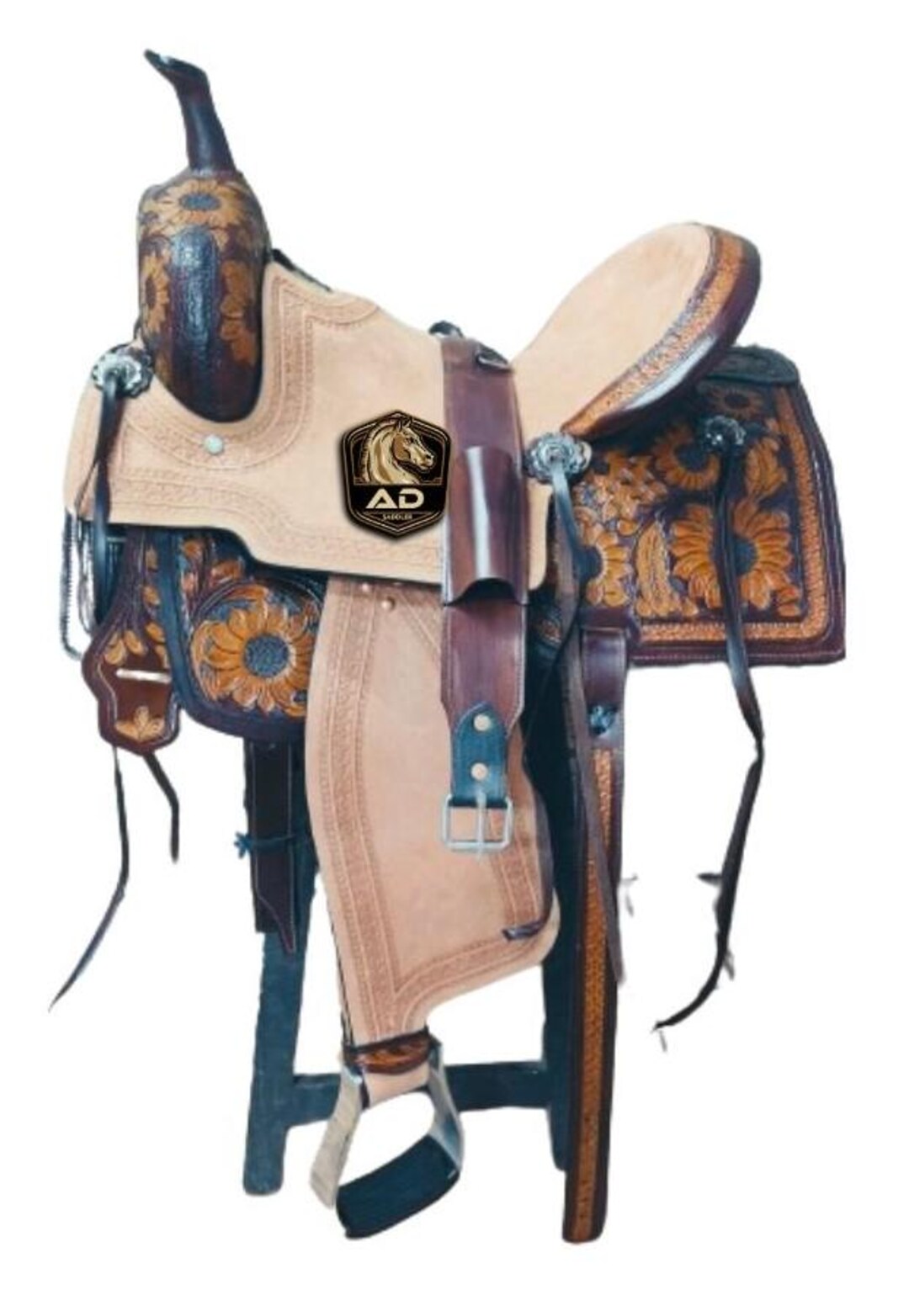 Western Barrel Racing Horse Saddles Sun Flowers Design Premium Leather ...
