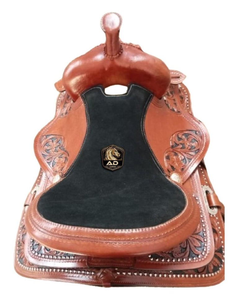 Western Barrel Horse Leather Saddle, Hand Tooled Trail Pleasure Saddle ...