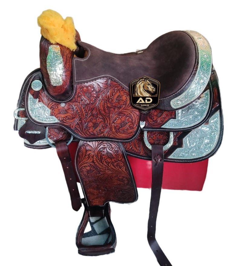 Western Pleasure Show Horse Saddle Silver Genuine Cowhide Leather ...