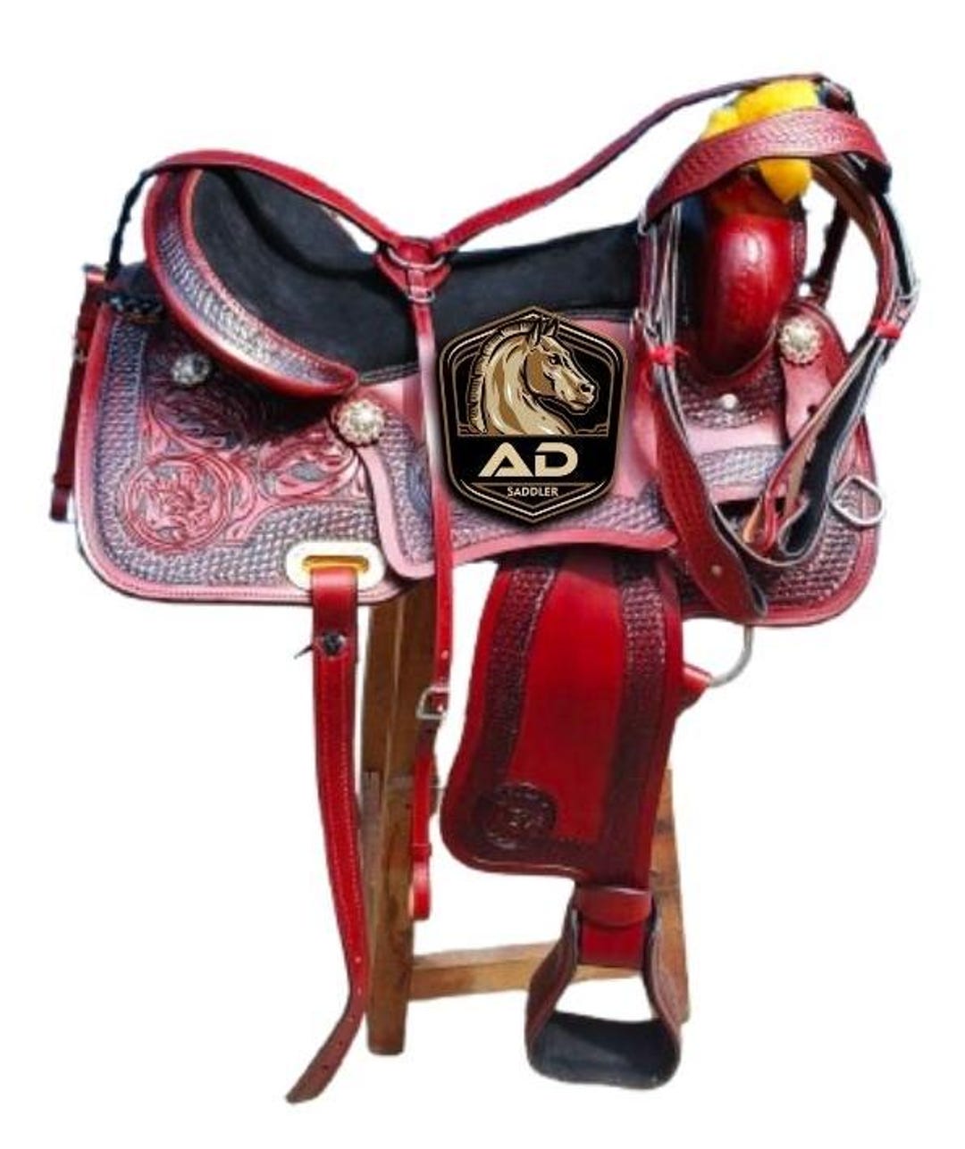 Western Barrel Racing Racer Luxury Hand-tooled Red Leather Horse Saddle ...