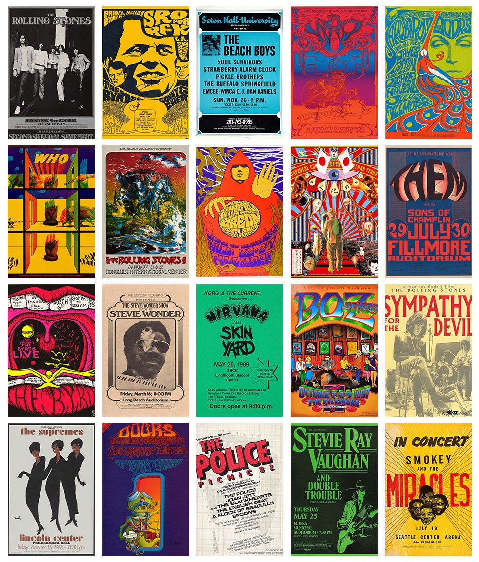 100 Vintage Concert Posters set 2 Retro Rock Poster Prints High-quality ...