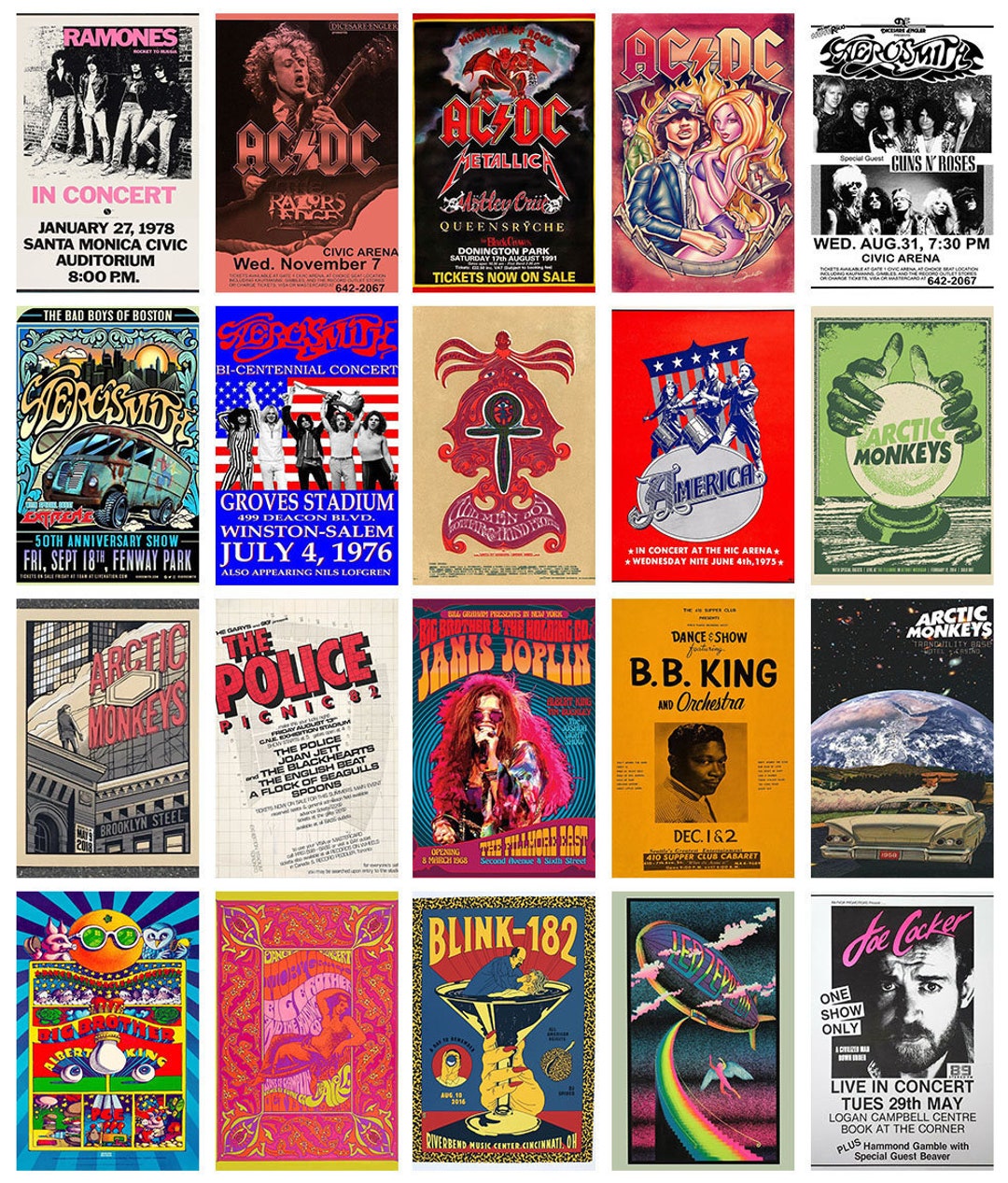 100 Vintage Concert Posters set 1 Classic Rock Poster Prints High ...