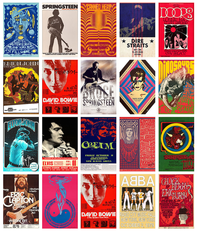 100 Vintage Concert Posters set 2 Retro Rock Poster Prints High-quality ...