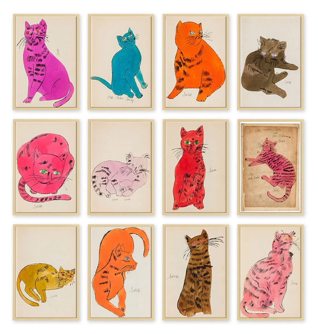Andy Warhol Cats Prints Set of 12 Digital Download & Print Andy Warhol ...
