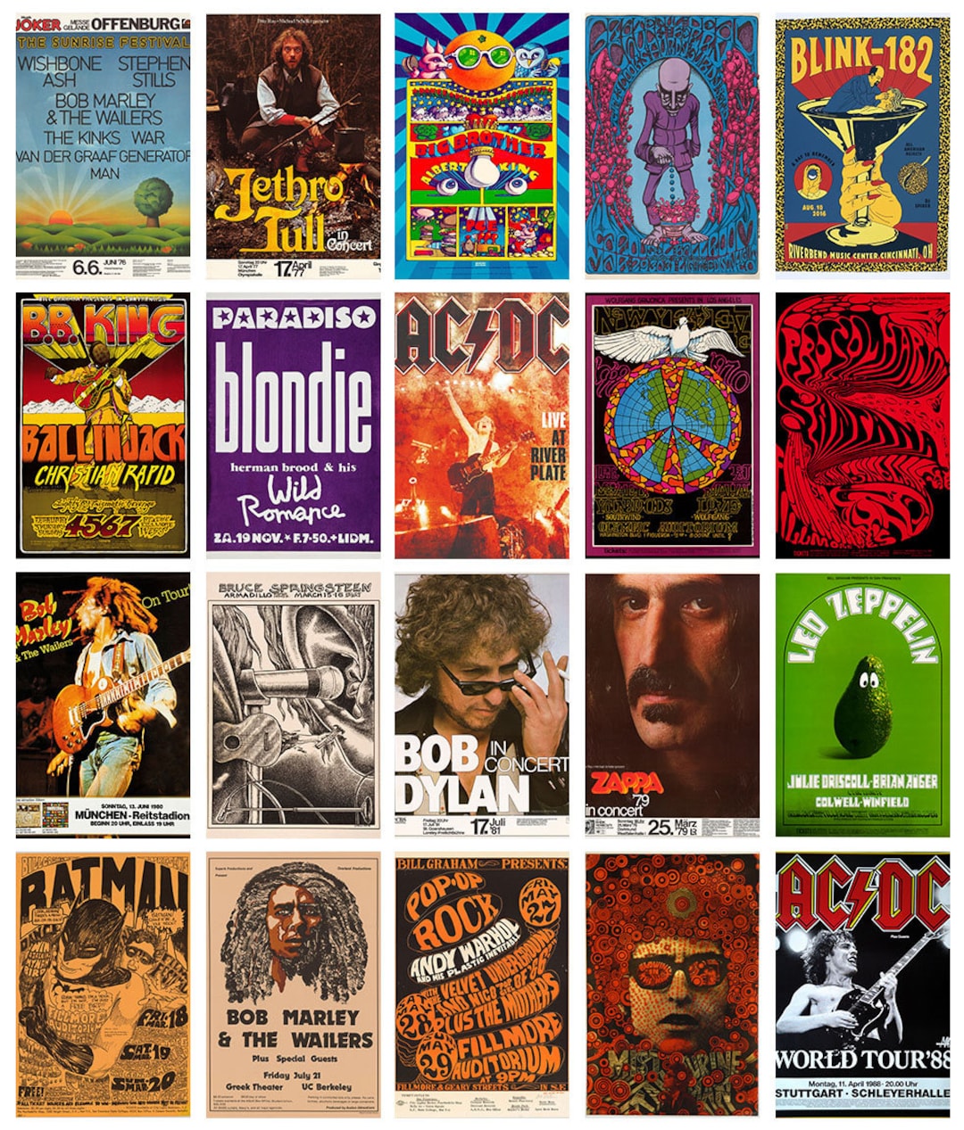 100 Vintage Concert Posters set 2 Retro Rock Poster Prints High-quality ...