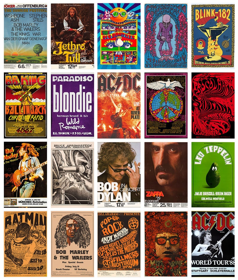 100 Vintage Concert Posters set 2 Retro Rock Poster Prints High-quality ...