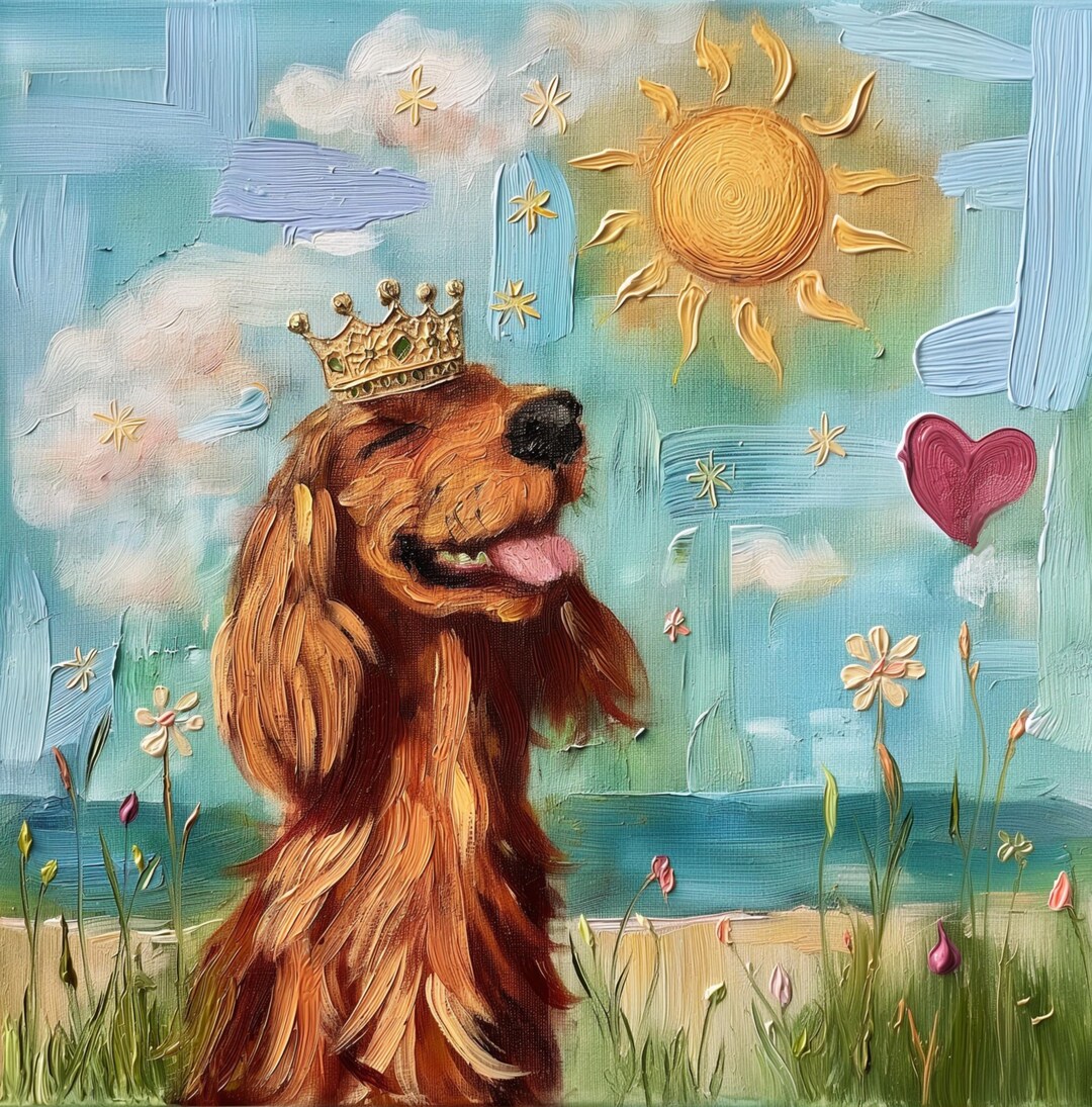 Irish Setter With Crown Giclee Print - Whimsical Style - Etsy