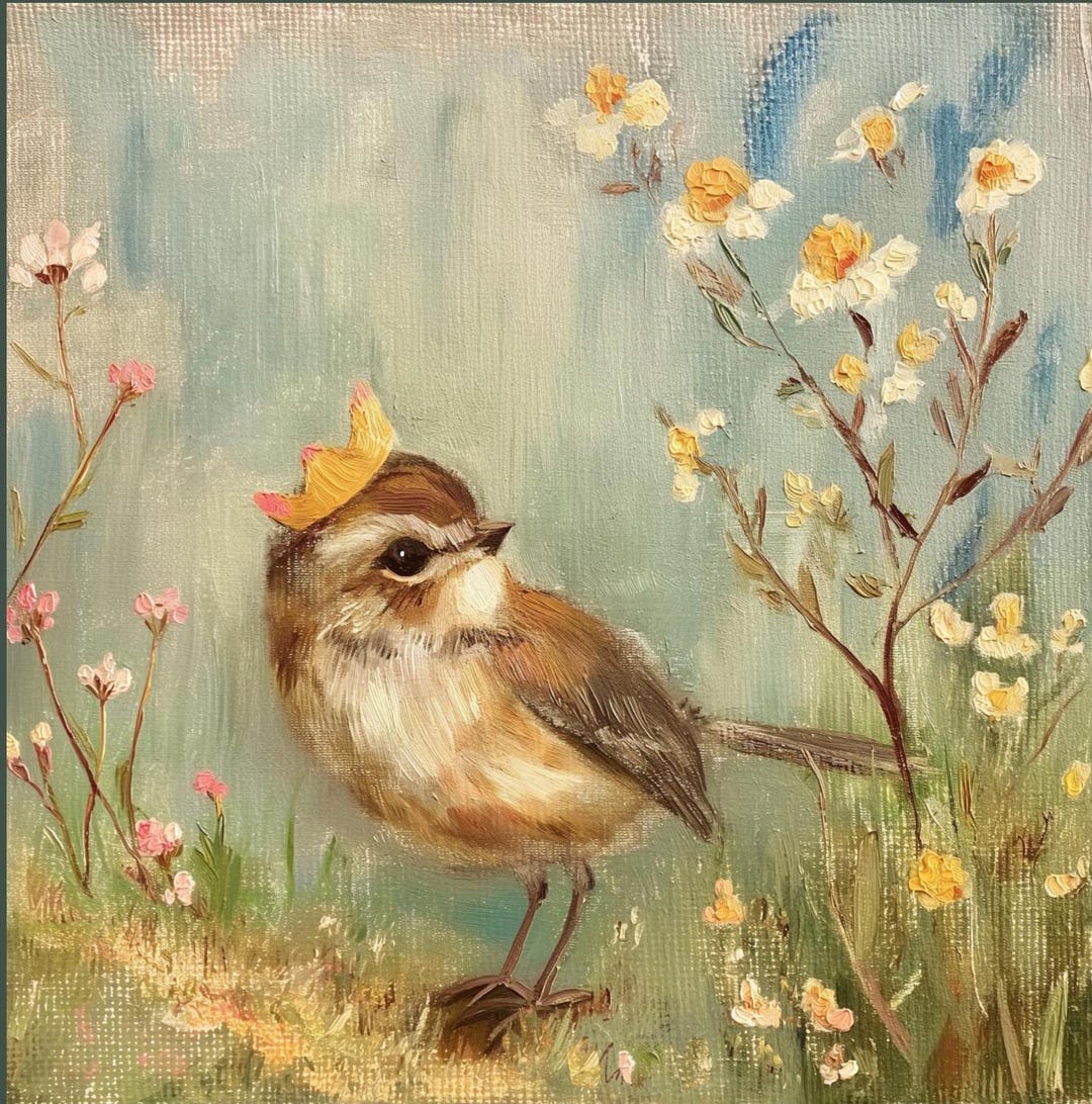 Whimsical Sparrow Wearing Crown Giclee Print - Etsy