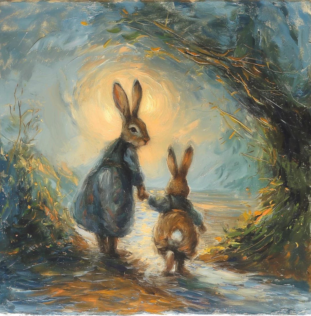 Whimsical Bunny Art Print, Rabbit Giclee Print Gift for Rabbit Mom ...