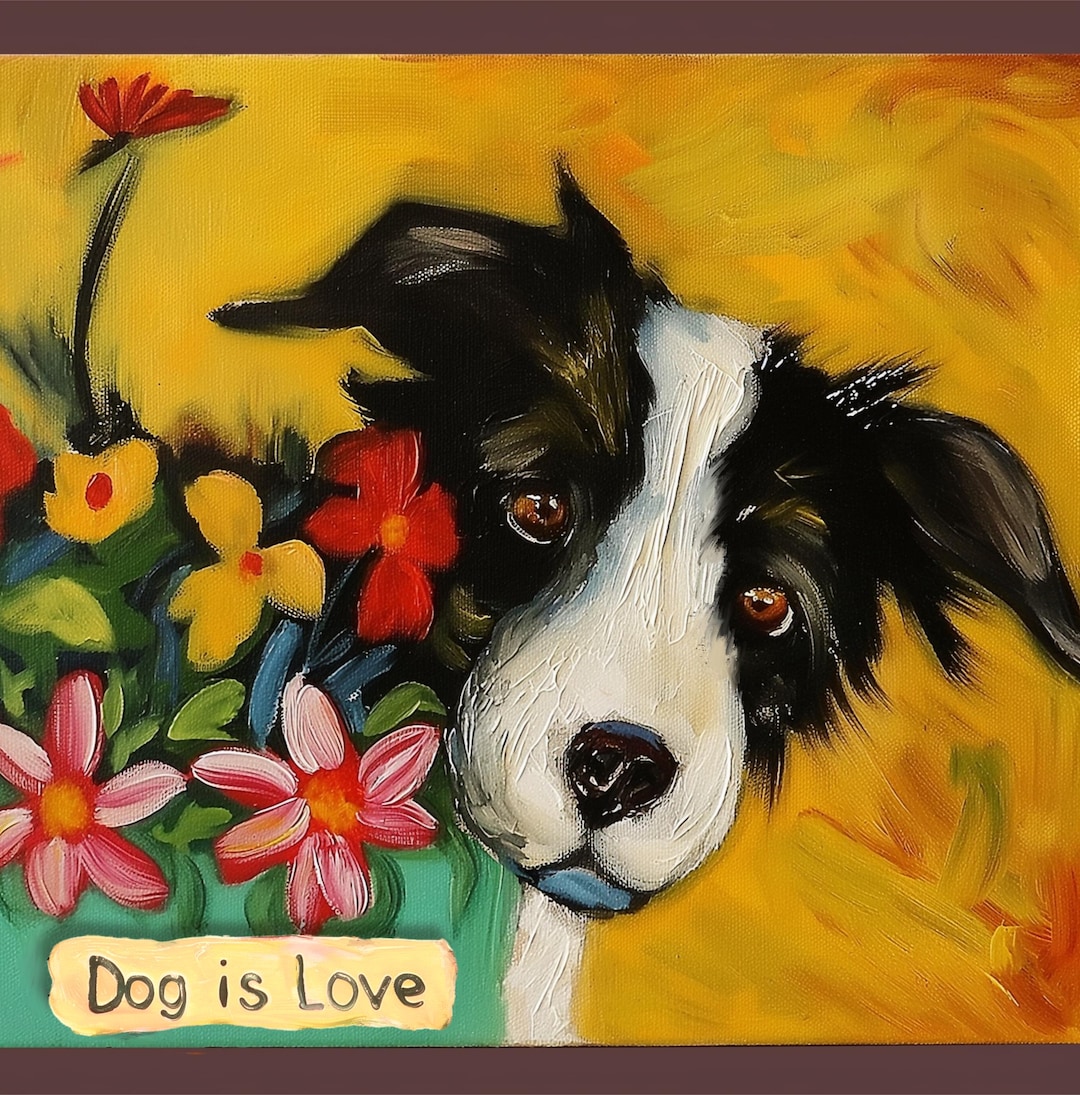 Giclée Art Print “dog is Love” – Whimsical Floral Dog Art - Etsy