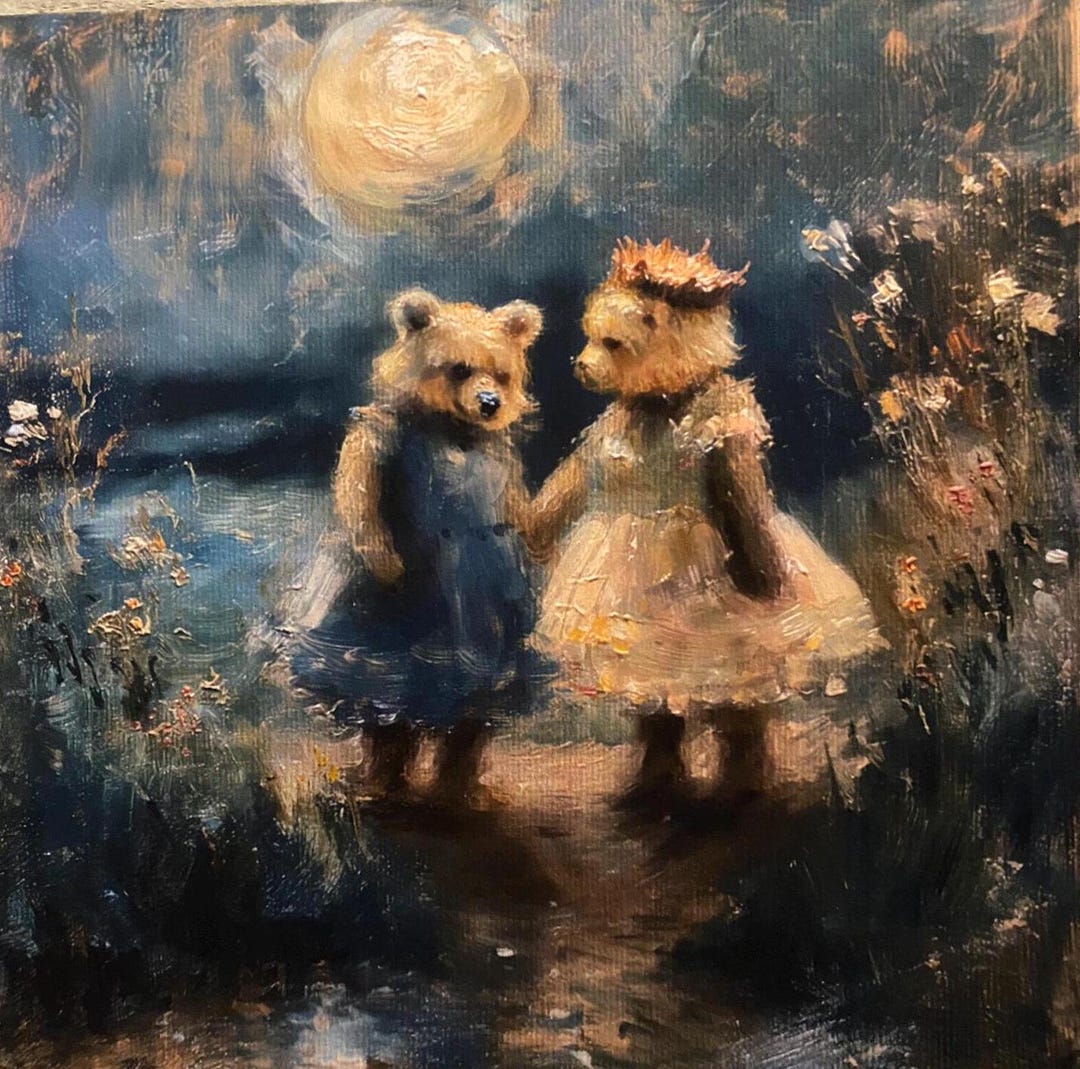Royal Bear Sisters Art Print - Whimsical Fairytale Wall Art, Dreamy ...