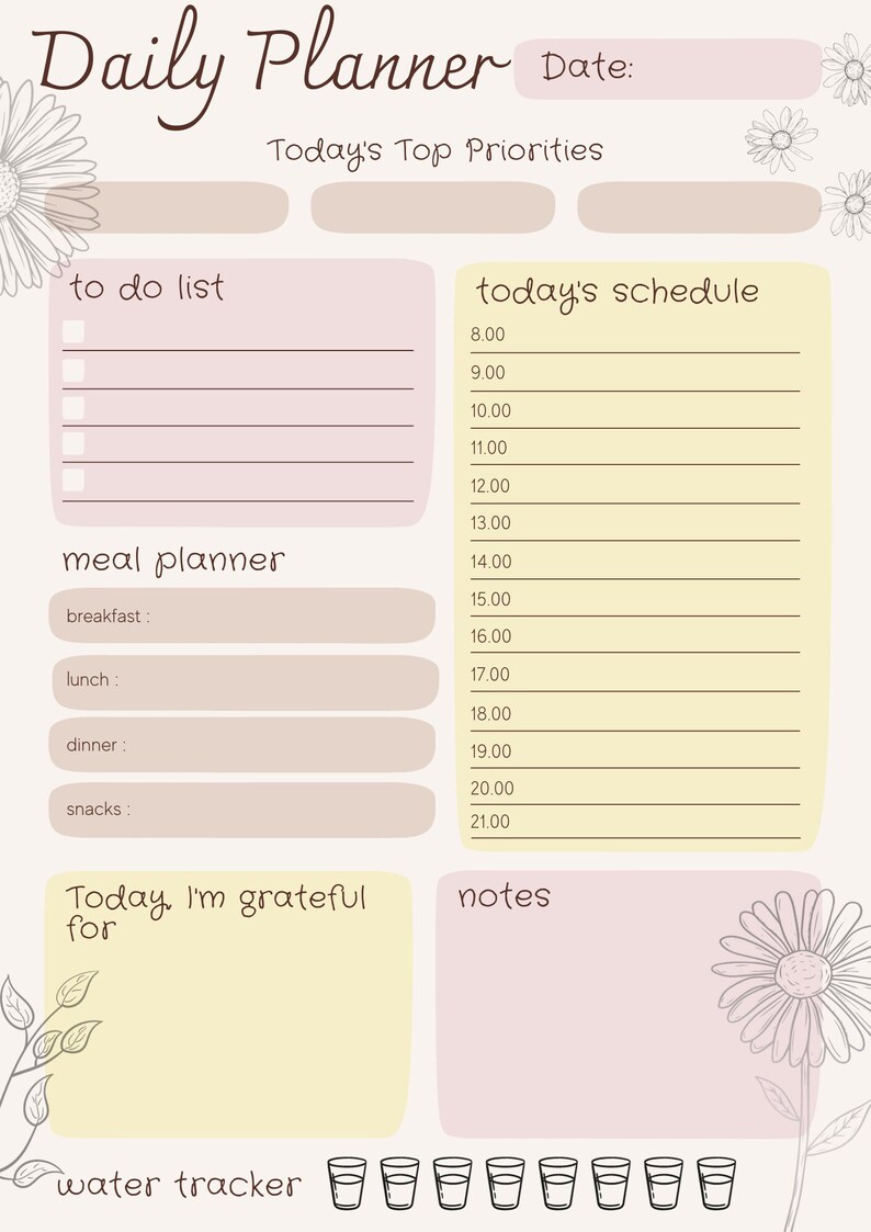 Daily Planner, Printable, Instant Download, to Do List, Daily Schedule ...