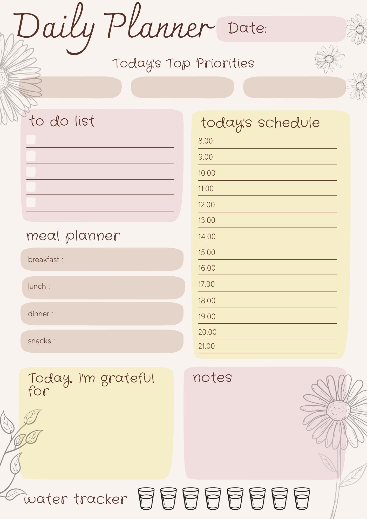 Daily Planner, Printable, Instant Download, to Do List, Daily Schedule ...