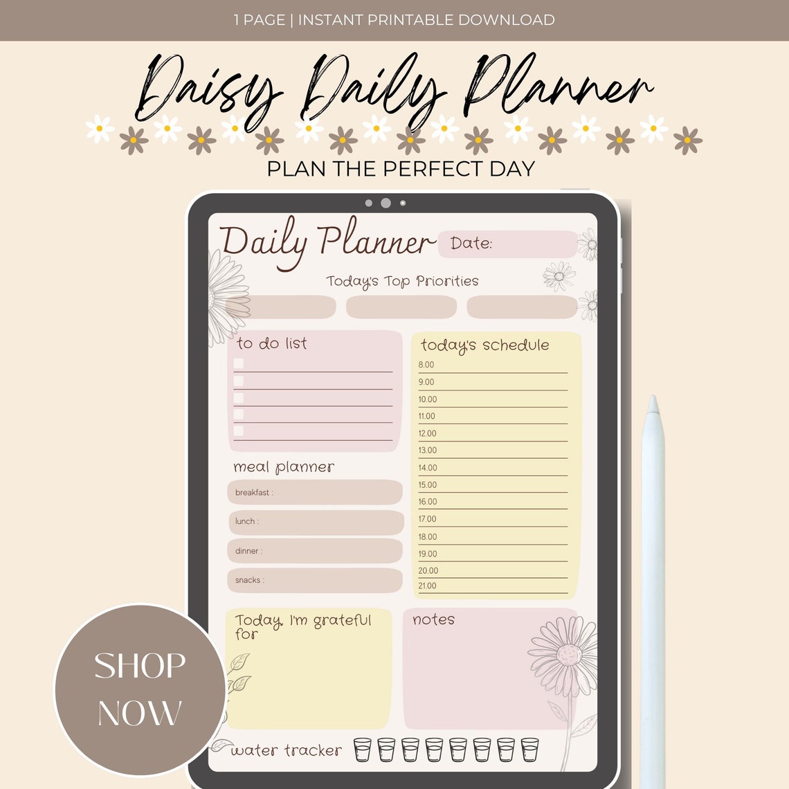 Daily Planner, Printable, Instant Download, to Do List, Daily Schedule ...