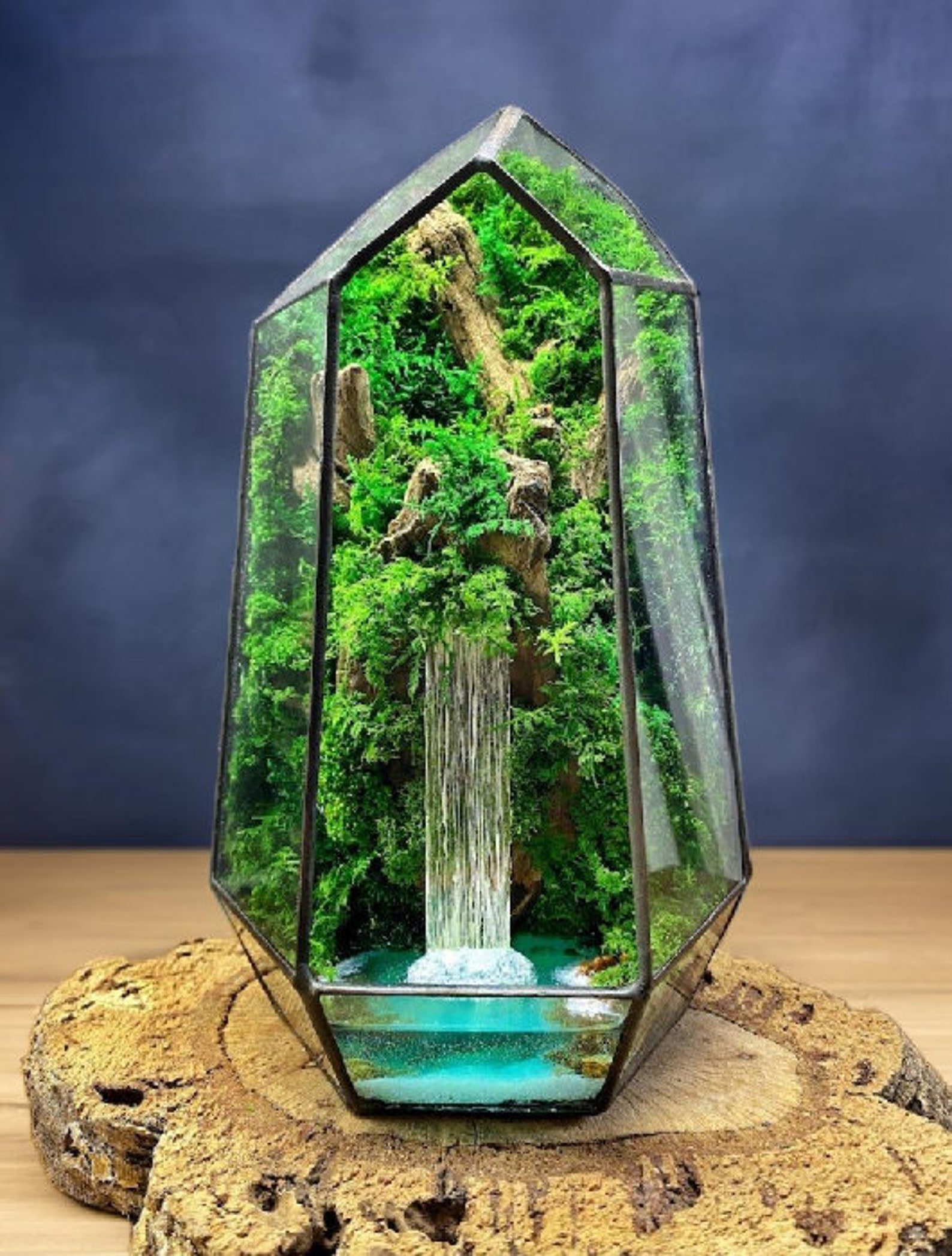 Zen Garden, Terrarium With Waterfall, Geometric Terrarium, Preserved ...