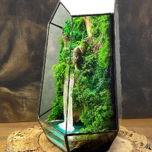 Zen Garden, Terrarium With Waterfall, Geometric Terrarium, Preserved ...