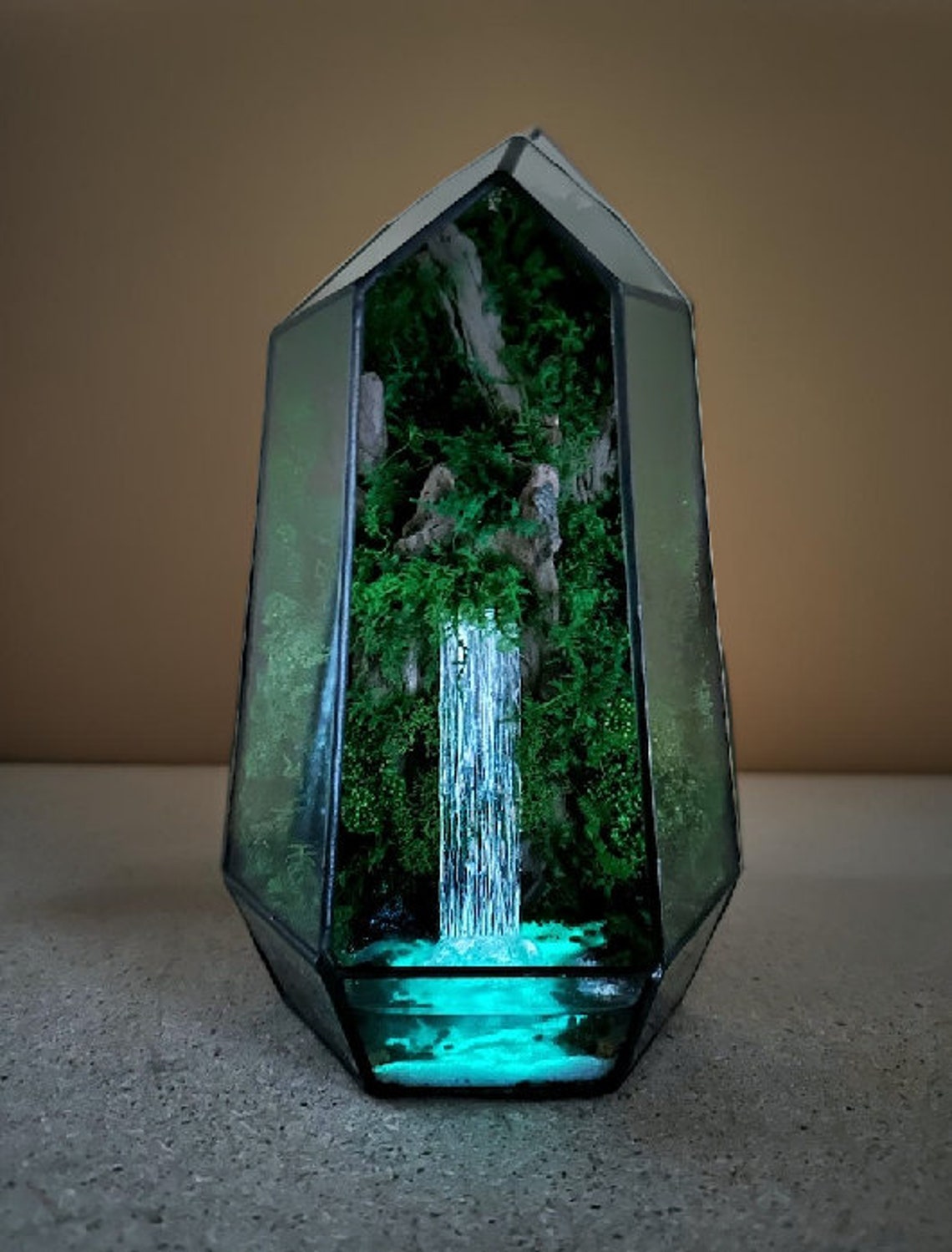 Zen Garden, Terrarium With Waterfall, Geometric Terrarium, Preserved ...