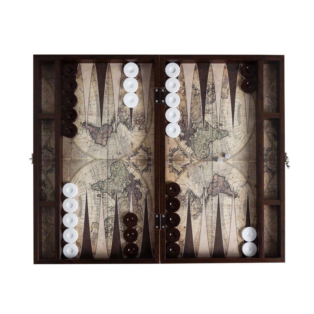 Vintage Sepia Map Backgammon Set,leather Wrapped Antique Atlas Board ...