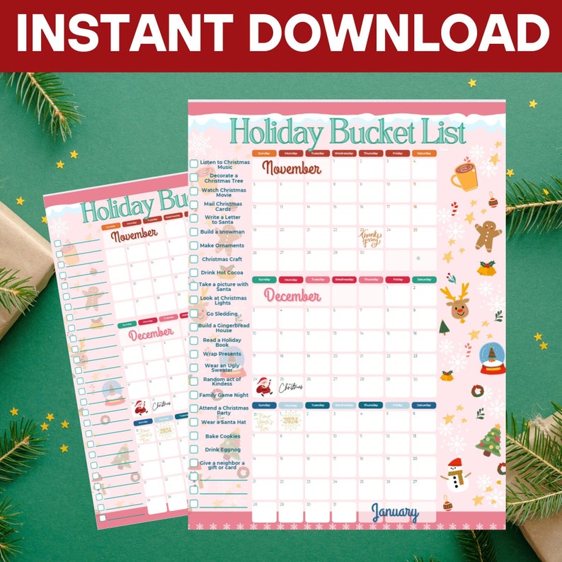 Holiday Bucket List Printable, Christmas Bucket List Template, DIY ...