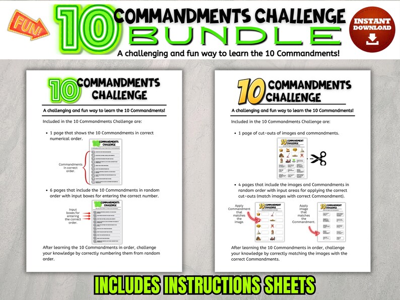 10 Commandments Activity Bundle Printable, Kids Bible Game Sunday ...