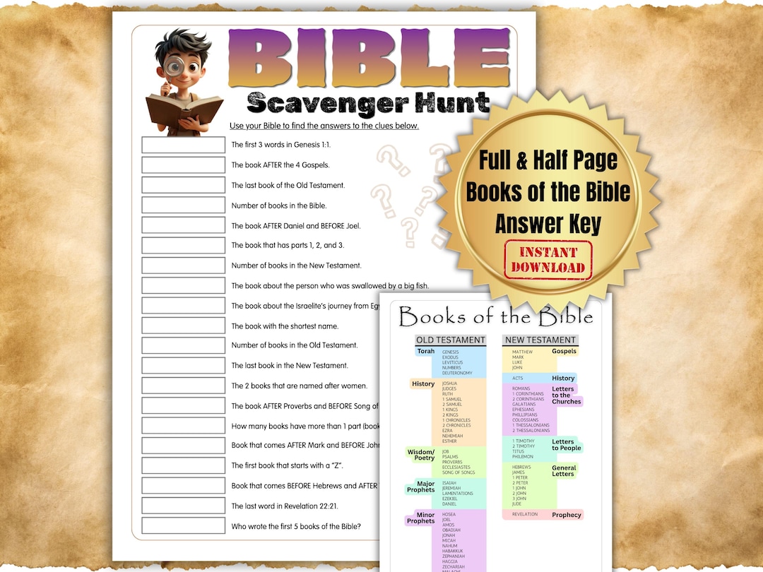 Books of the Bible Scavenger Hunt Game, Sunday School Activity, Bible ...