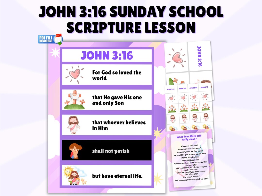John 3:16 Bible Scripture Memorization Activity for Sunday School, Home ...