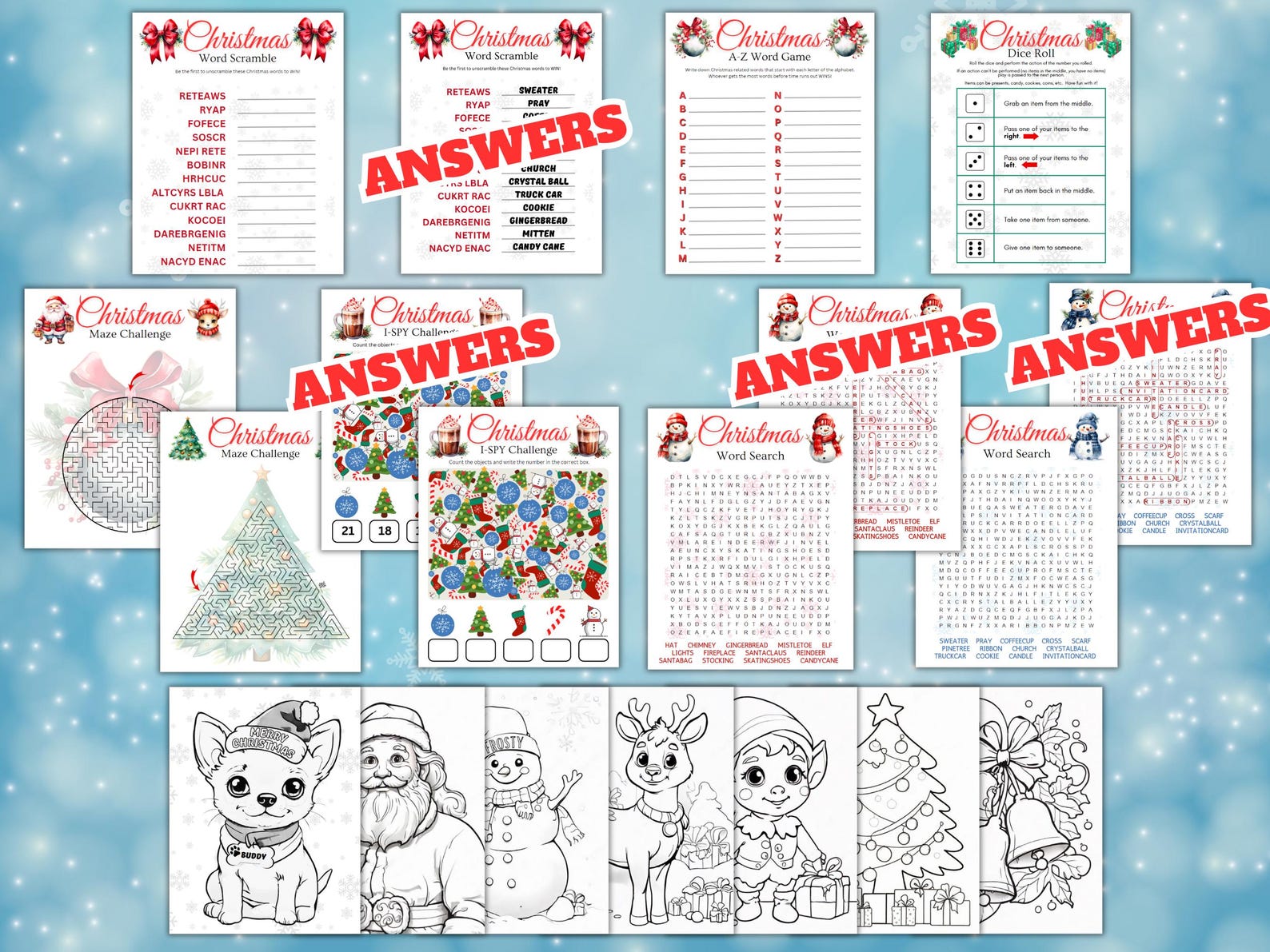 Printable Christmas Activity Bundle: Games, Coloring Pages (PDF ...