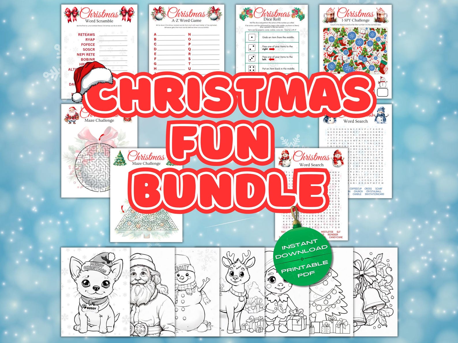 Printable Christmas Activity Bundle: Games, Coloring Pages (PDF ...