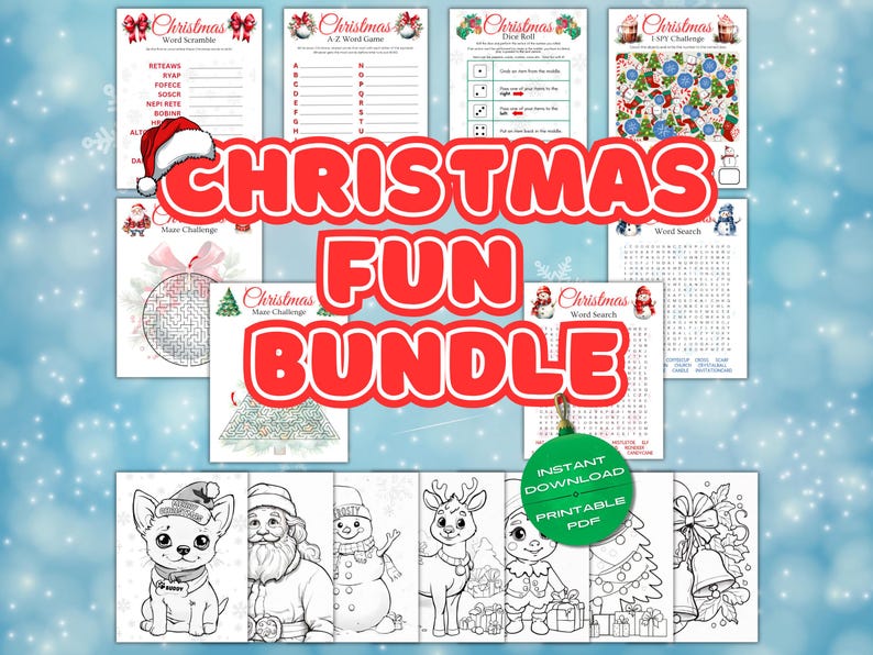 Printable Christmas Activity Bundle: Games, Coloring Pages (PDF ...