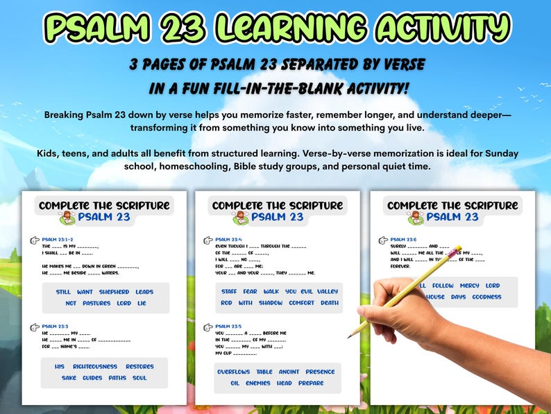 Psalm 23 Bible Verse Learning Activity Printable | Bible Verse ...