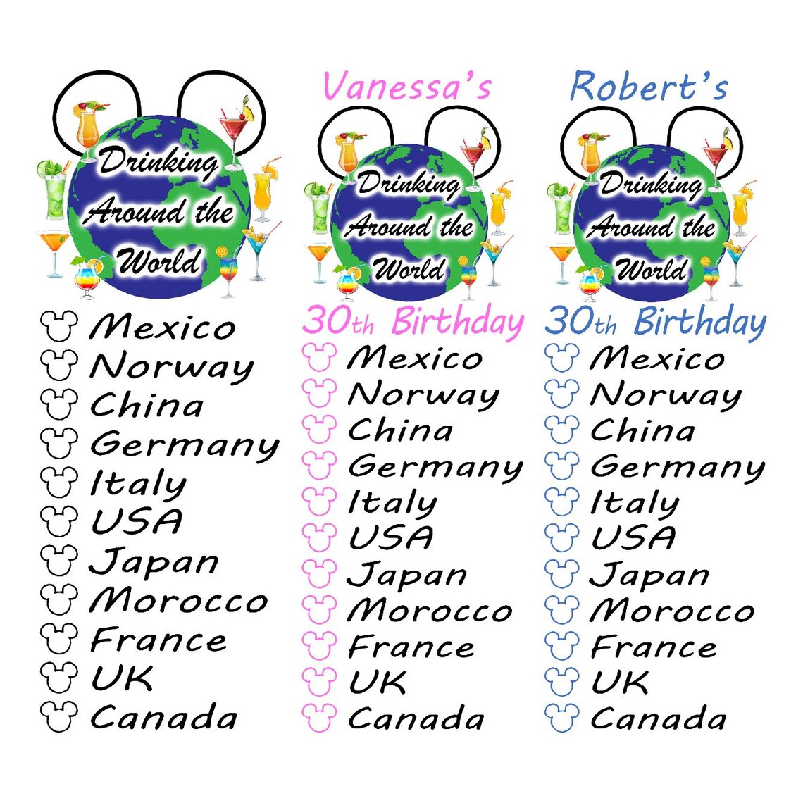 Personalised Epcot Drinking Around the World Tattoo ( Printed in UK ...