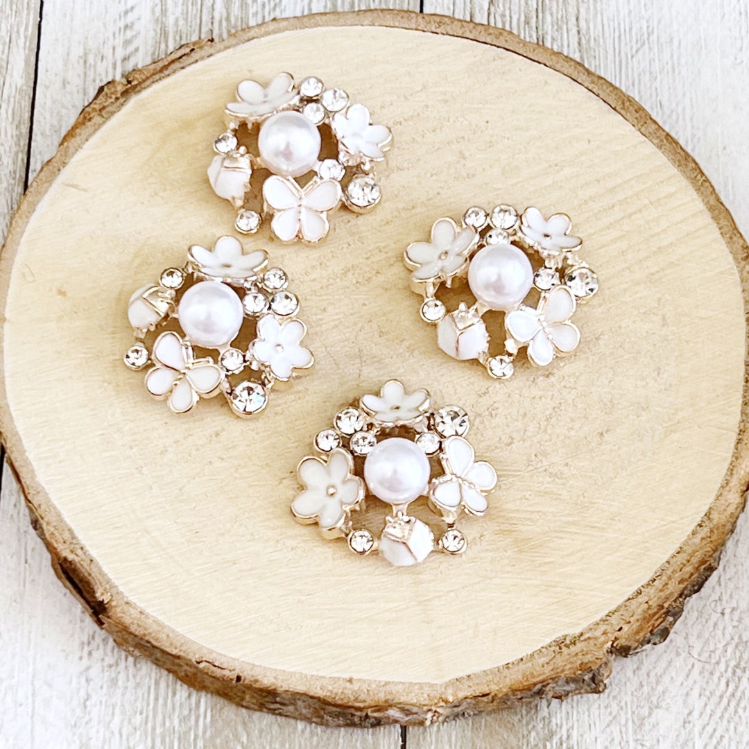 Floral Rhinestone Faux Pearl Embellishments, DIY Wedding Charms, Sew on ...