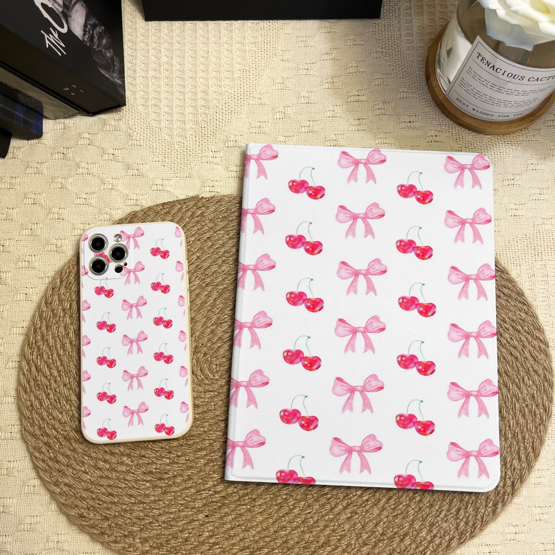 Pink Bows Cherries Case for iPad & iPhone 15 14 Pro Max Plus 13 12 Mini ...